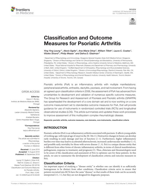 Pdf Classification And Outcome Measures For Psoriatic Arthritis