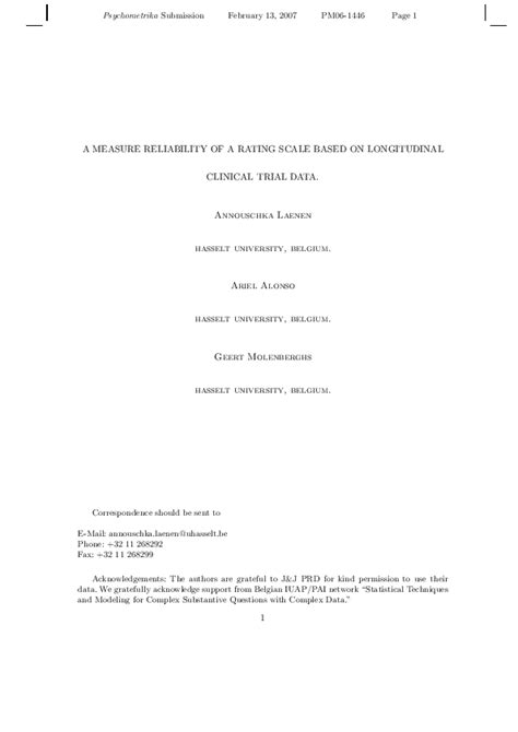 Pdf A Measure For The Reliability Of A Rating Scale Based On Longitudinal Clinical Trial Data