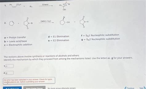 Solved 1 2 A Proton Transfer D E1 Elimination F SN1 Chegg