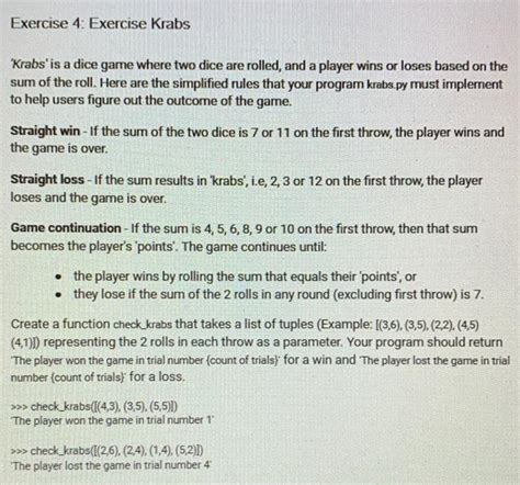 Solved Exercise 4 Exercise Krabs Krabs Is A Dice Game Chegg