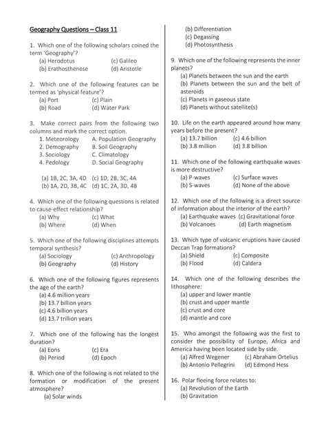 158657778 Geography Mcq Class 11 Geography Questions Class 11 Which