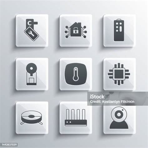 Set Router And Wifi Signal Web Camera Processor With Cpu Thermostat Robot Vacuum Cleaner Smart