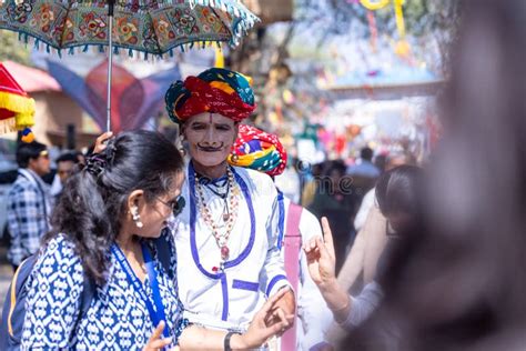 Indian Artist Performing Folk Activities At Surajkund Craft Fair