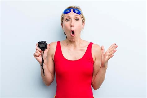 Premium Photo Young Adult Blonde Woman Swimmer And Summer Concept