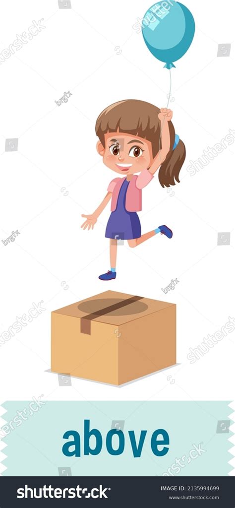 Prepostion Wordcard Design Girl Above Box Stock Vector Royalty Free