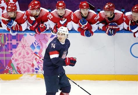U S Hockey Player T J Oshie Scores The Winning Goal Against Russia