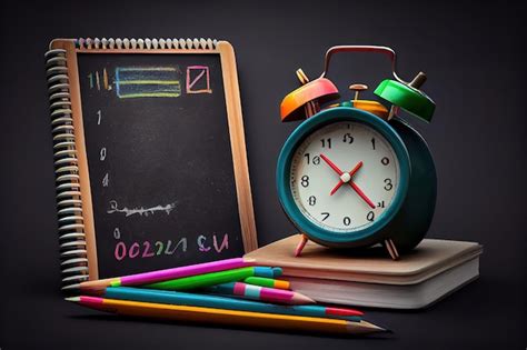 Premium Ai Image A White Alarm Clock Stands On Notebooks Generative Ai