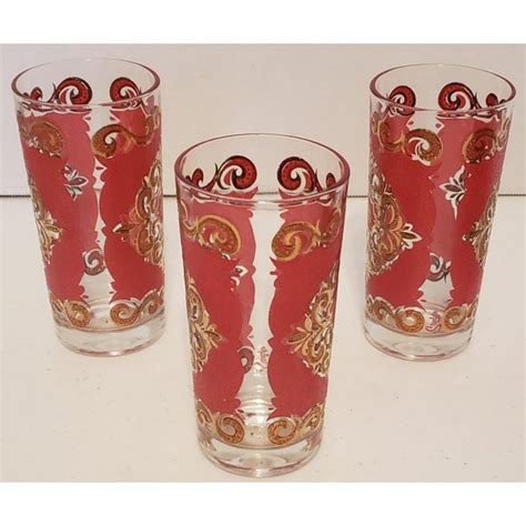 Mid Century Modern Libby Starlyte Red And Gold Medallion Ice Bucket Bin