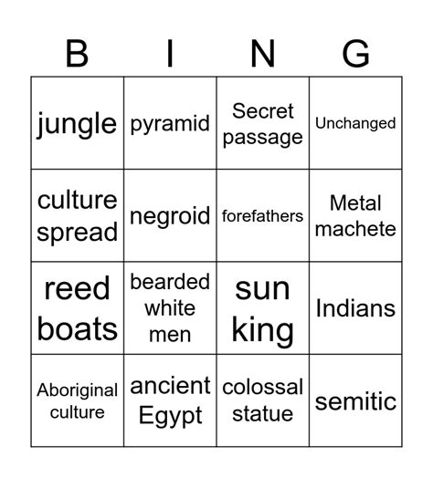 Diffusionism Bingo Bingo Card