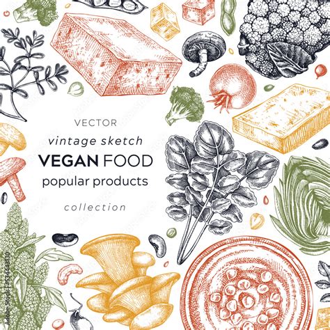 Vegan Food Sketched Card Healthy Food Banner Template Middle Eastern
