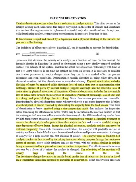 Catalyst Deactivation Pdf Catalysis Chemical Reactor