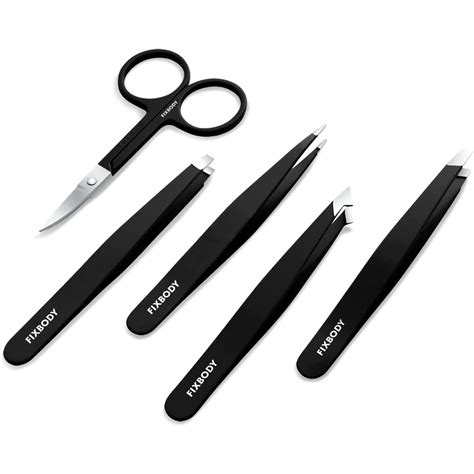 Tweezers Set 5 Piece Professional Stainless Steel Tweezers With Curved Scissors Fixbody