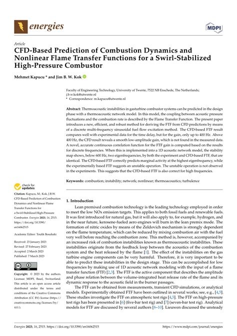 PDF CFD Based Prediction Of Combustion Dynamics And Nonlinear Flame Transfer Functions For A
