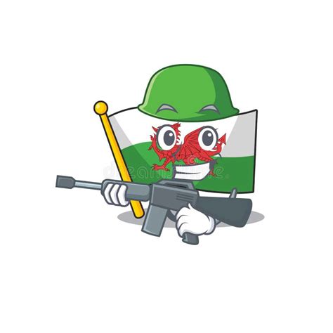 A Mascot Of Flag Wales Scroll Army With Machine Gun Stock Vector