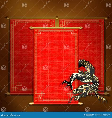 Red Scroll With Asian Dragon Stock Vector Illustration Of Celebration