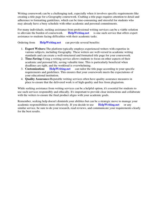 Title Page For Geography Coursework Pdf
