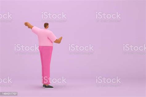 분홍색 옷을 입은 흑인 그는 말할 때 몸과 손의 표현입니다 연기에서 만화 캐릭터의 3d 렌더링 3차원 형태에 대한 스톡 사진 및