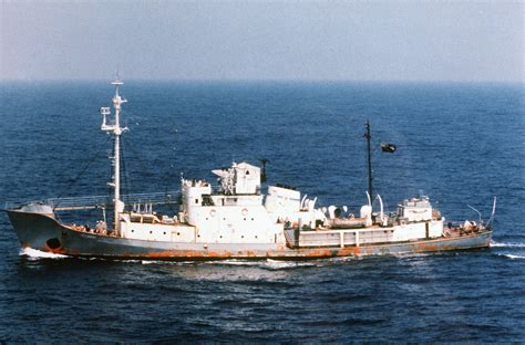 A Port Beam View Of The Soviet Mirnyy Class Intelligence Collector Ship Lotsman Underway Nara