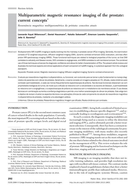 Pdf Multiparametric Magnetic Resonance Imaging Of The Prostate Current Concepts