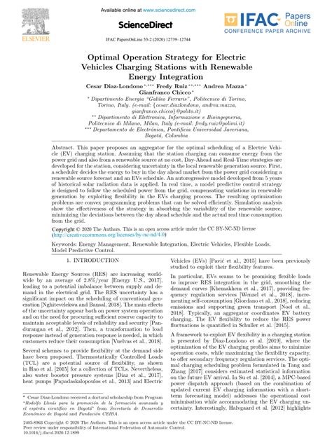 Pdf Optimal Operation Strategy For Electric Vehicles Charging Stations With Renewable Energy