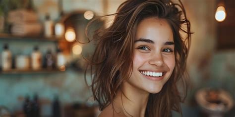 Premium Photo Happy Woman Enjoying A Haircut At A Salon Beaming With