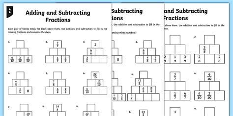 Adding And Subtracting Fractions Worksheet Pdf Twinkl