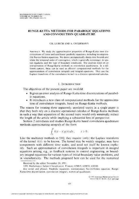pdf runge kutta methods for parabolic …€¦ · runge kutta methods for