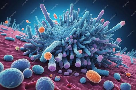 Premium Photo Blue Bifidobacterium Lactobacillus Microbiome Under Microscope Probiotic Cells