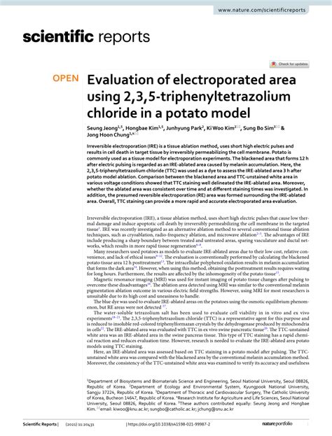 Pdf Evaluation Of Electroporated Area Using 235 Triphenyltetrazolium Chloride In A Potato Model