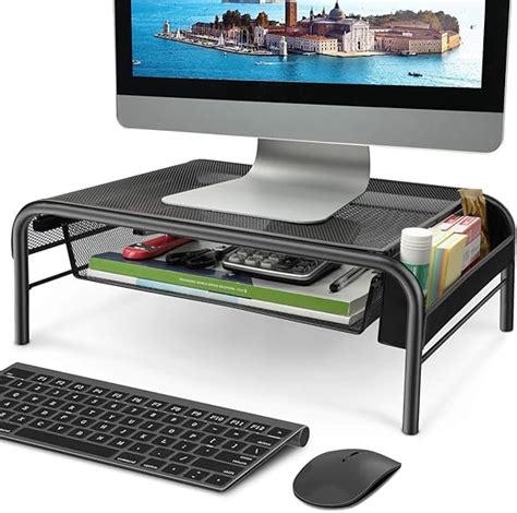 Amazon Mesh Metal Monitor Stand Monitor And Printer Desk Riser With Pull Out Storage
