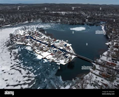 Frozen Nj Island Aerial Drone View Of Indian Island In Denville New