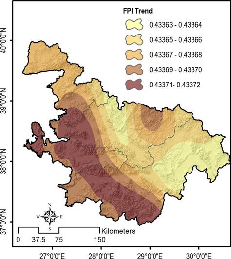 Trend Map Of The Flood Potential Index Fpi From 2003 To 2016 There Download Scientific