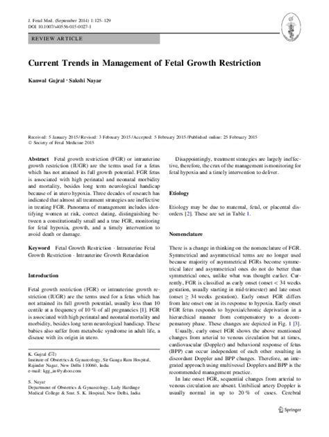 Pdf Current Trends In Management Of Fetal Growth Restriction