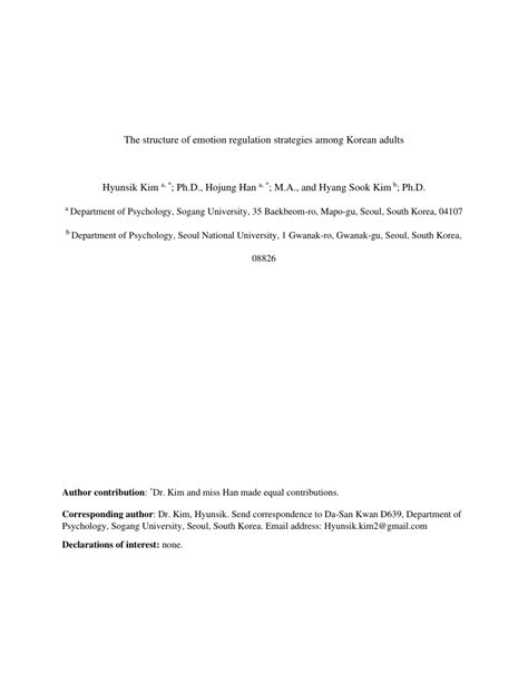 Pdf The Structure Of Emotion Regulation Strategies Among Korean Adults