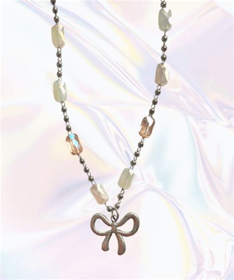 제작 핑크 리본 비즈 써지컬 러블리 캐쥬얼 키치 발레코어 군번줄 목걸이 에이블리