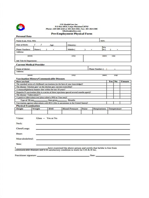 FREE 5+ Employment Physical Forms in PDF