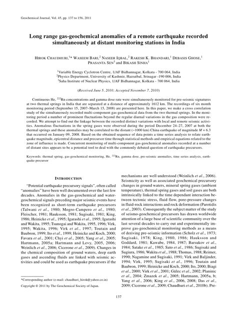 Pdf Long Range Gas Geochemical Anomalies Of A Remote Earthquake
