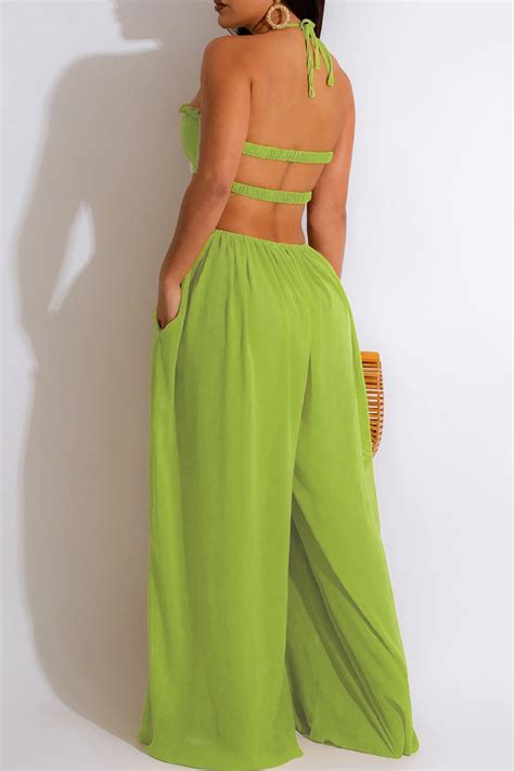 Wholesale Sleeveless Backless Halter Cutout Vacation Cami Wide Leg