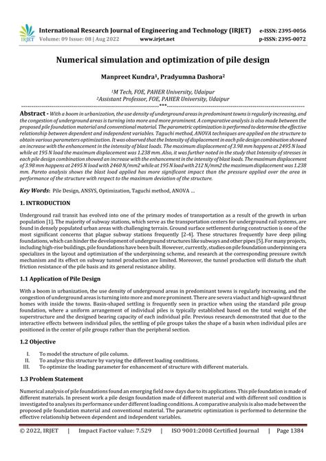 Numerical Simulation And Optimization Of Pile Design Pdf