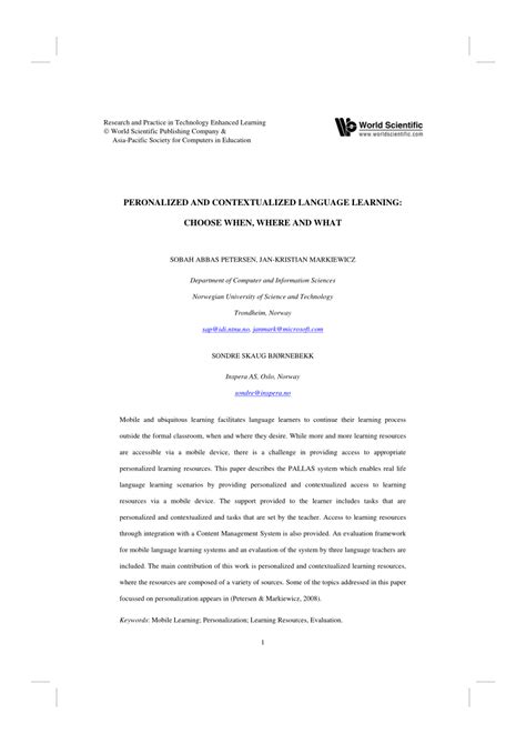 Pdf Personalized And Contextualized Language Learning Choose When