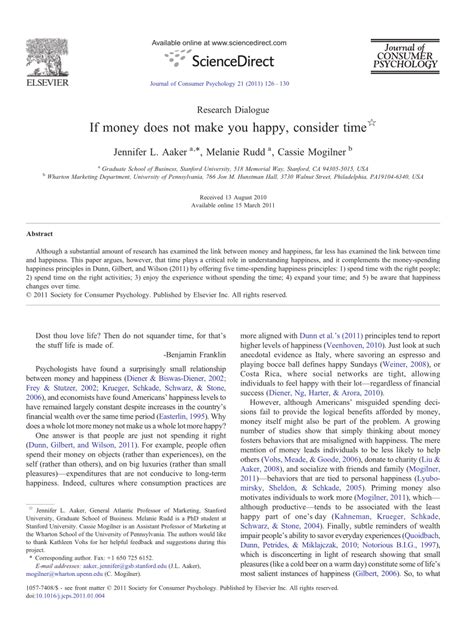 PDF If Money Does Not Make You Happy Consider Time