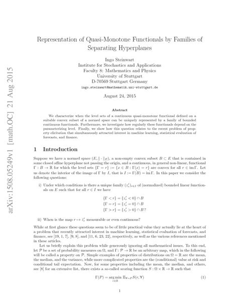 Representation Of Quasi Monotone Functionals By Families Of Separating