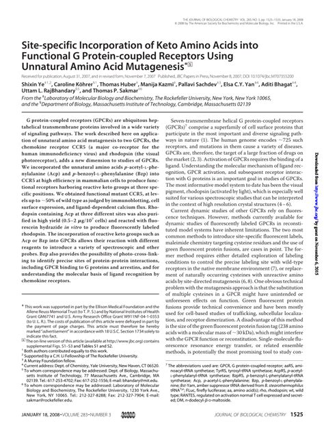Pdf Site Specific Incorporation Of Keto Amino Acids Into Functional G