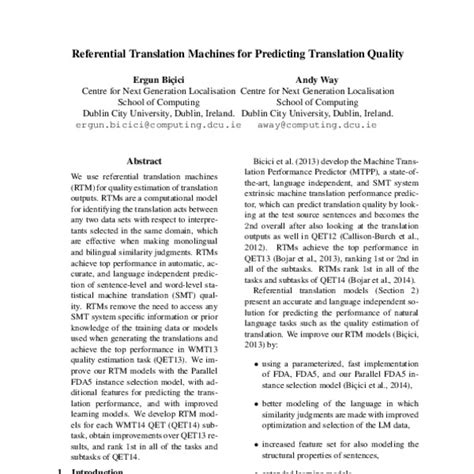 Referential Translation Machines For Predicting Translation Quality