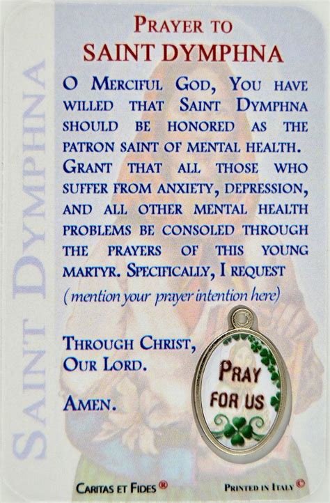 Buy St Dymphna Laminated Prayer Card With Medal Patron Saint Of