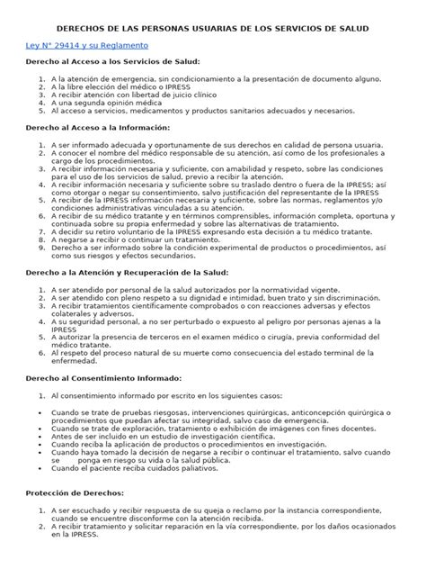 Derechos De Las Personas Usuarias De Los Servicios De Salud Pdf