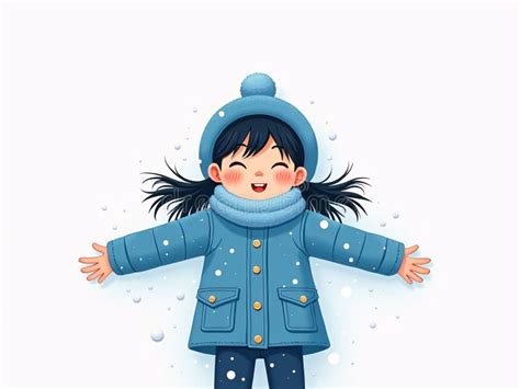 Young Asian Girl Making Snow Angels Flat Illustration Stock Image