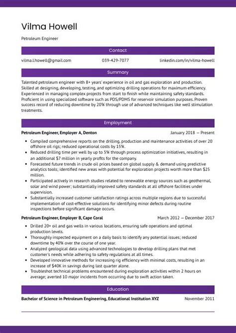 Petroleum Engineer Resume CV Example And Writing Guide