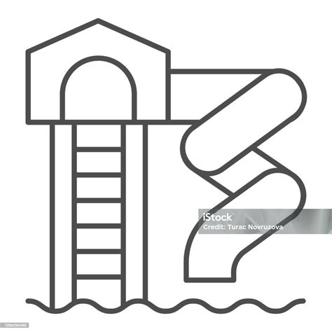 사다리 얇은 라인 아이콘워터 파크 나선형 파이프 아쿠아 파크 개념 흰색 배경에 워터 슬라이드 기호 워터 튜브와 윤곽 스타일의 슬라이드 아이콘이있는 아쿠아 파크 벡터 그래픽