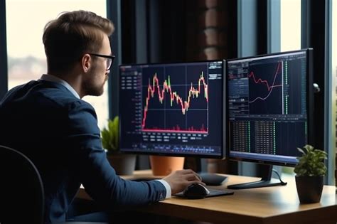 Premium Ai Image Serious Business Man Trader Analyst Looking At Computer Monitor